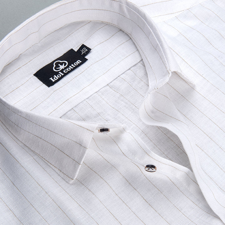 Bamboo Linen Strip White Color – Idol Cotton